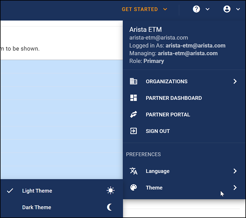 ETM Dashboard User Guide - Account and Organization Management - Arista
